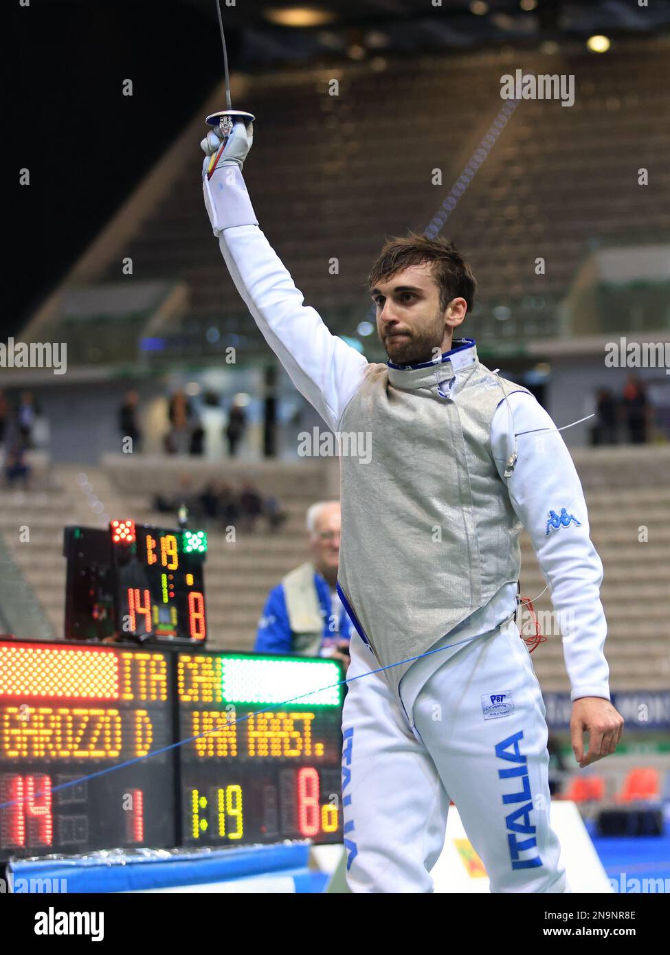 Turin, Italy. 12th Feb, 2023. Daniele Garozzo (Italy) celebrates during ...