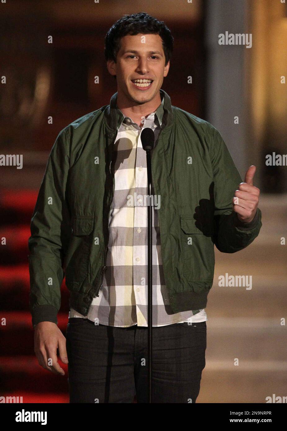 Andy Samberg presents the brass balls award onstage at the 2012 Guys ...