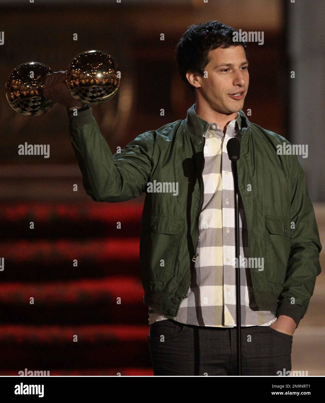 Andy Samberg presents the brass balls award onstage at the 2012 Guys ...