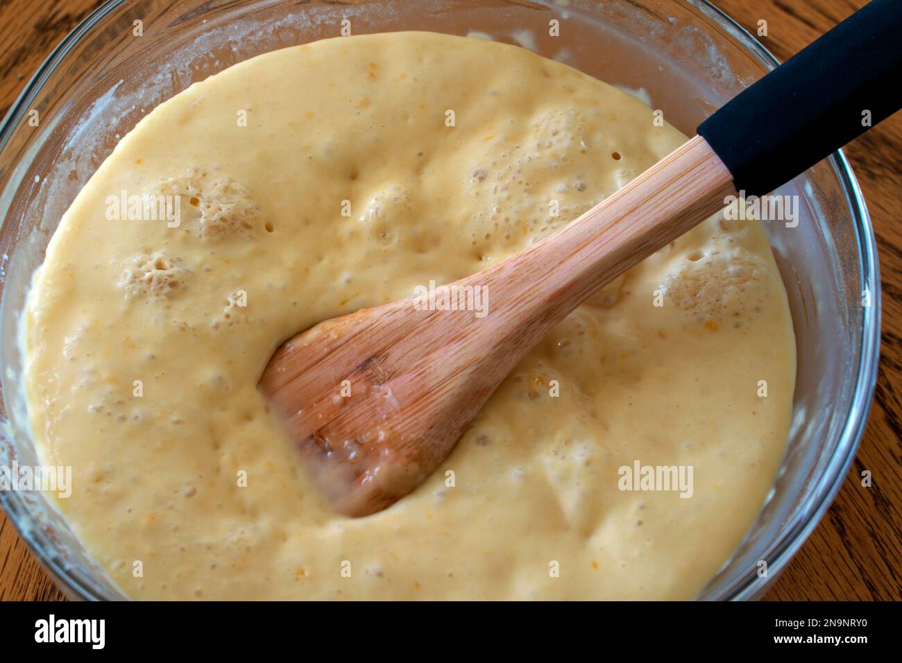 Starter for bread preparation yeast dough preparation. Dough in a bowl ...