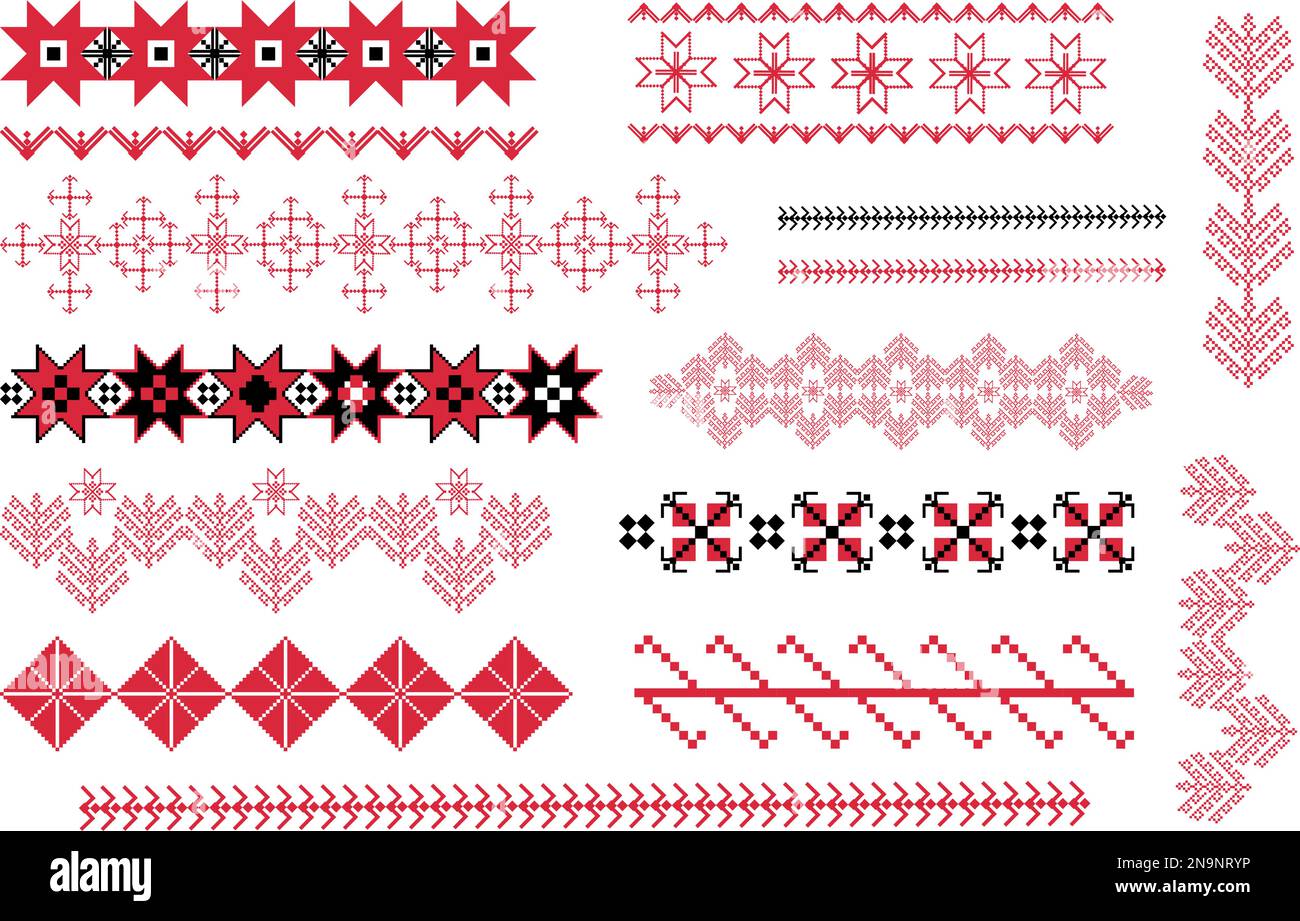 Set of geometric figures of ethnic embroidery. Ukrainian pattern ...