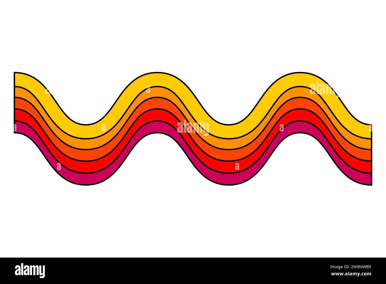 Groovy Valentine Day rainbow wave icon sticker set trendy vintage 70s ...