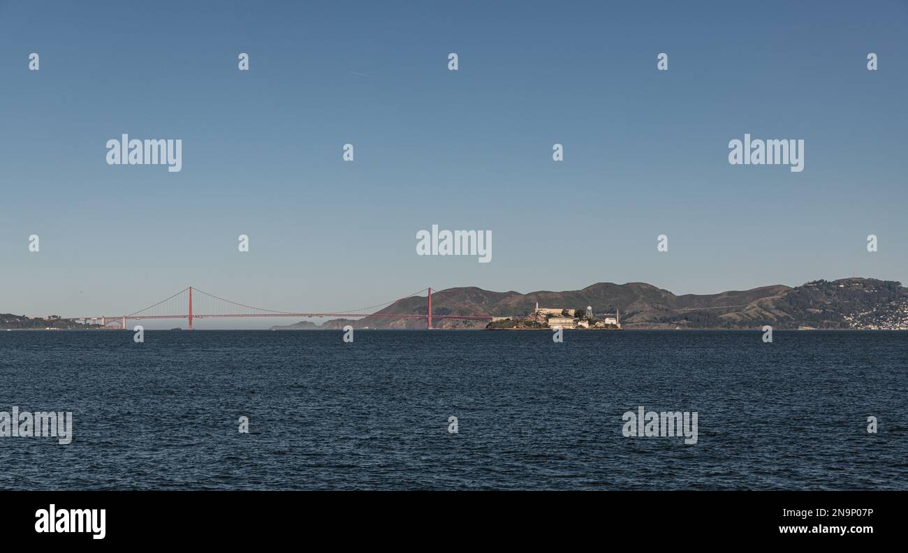 Alcatraz Island with Golden Gate Bridge in the Background Stock Photo ...