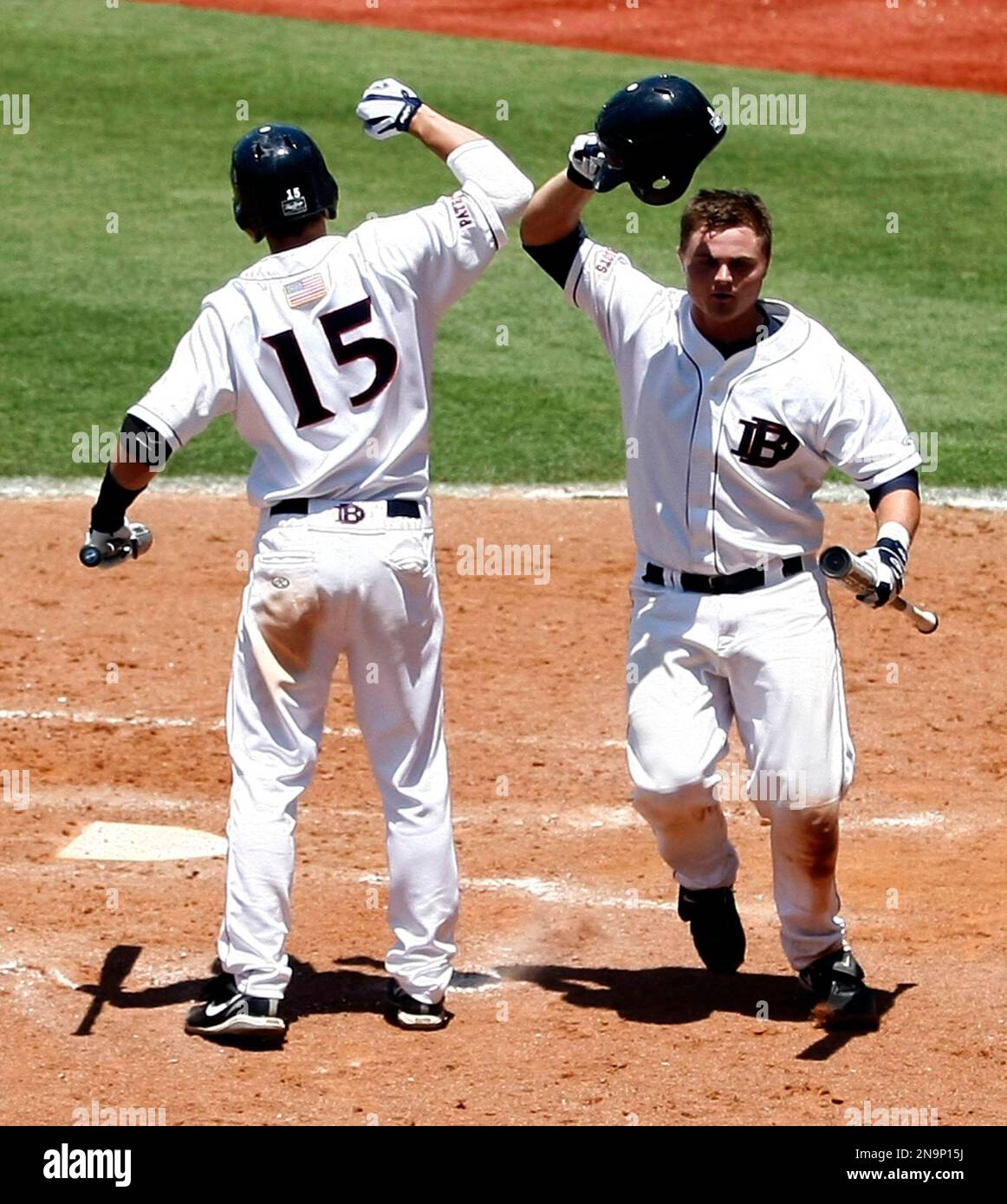 Dallas Baptist Jaime Garrido, left, celebrates with teammate Duncan ...