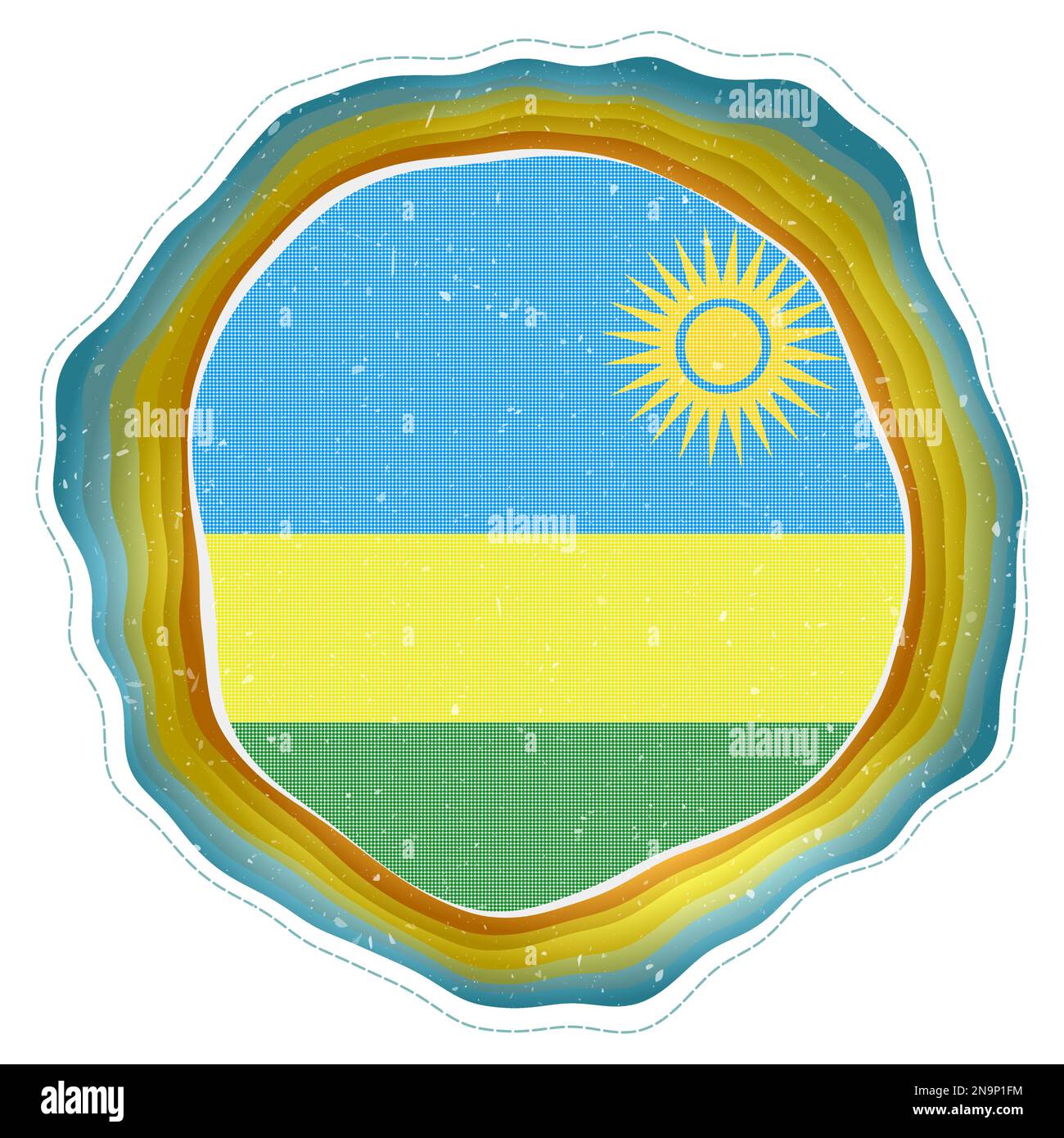 Rwanda flag in frame. Badge of the country. Layered circular sign ...