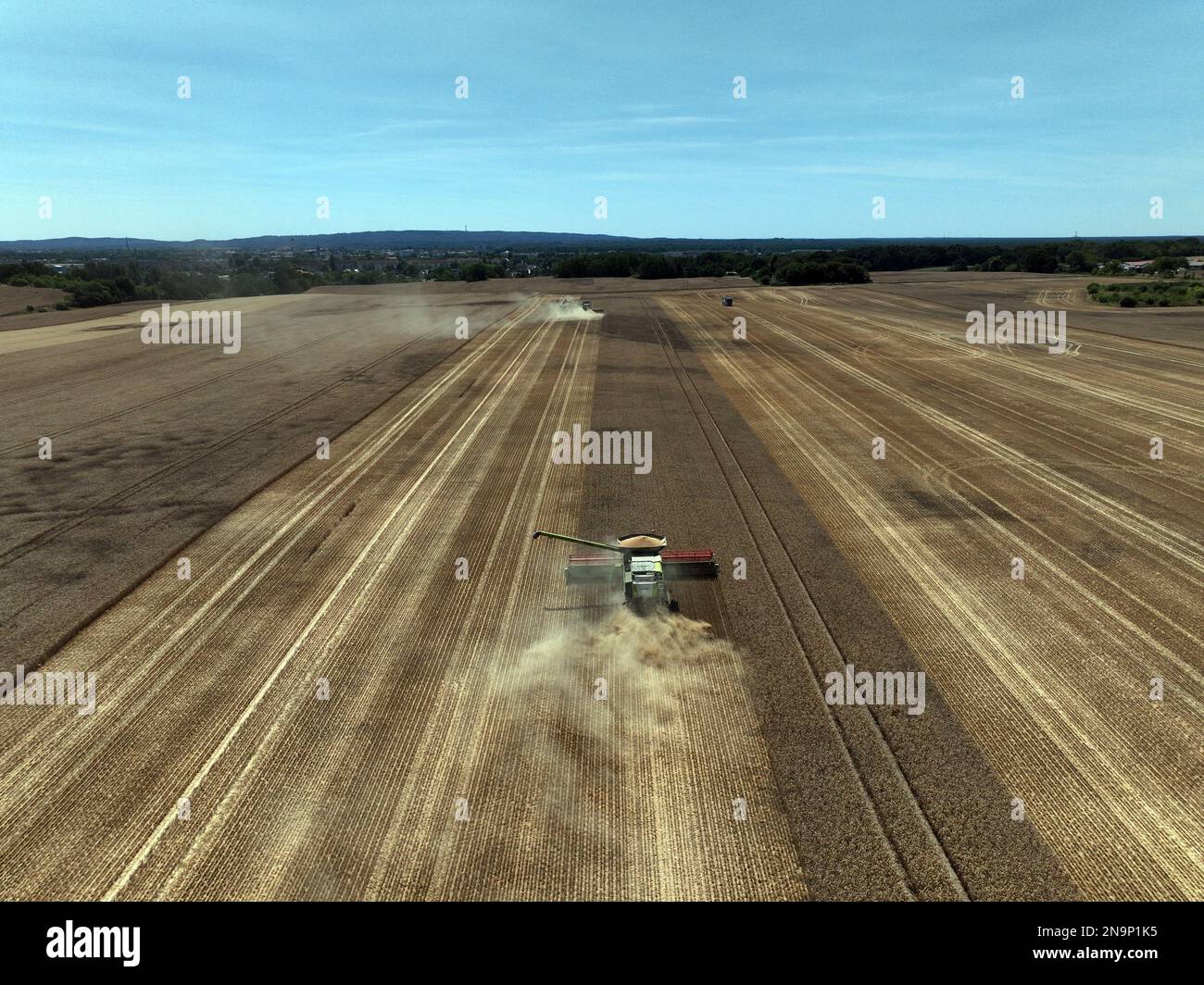 An aerial view of cereal harvesting in Brandenburg, Germany Stock Photo ...