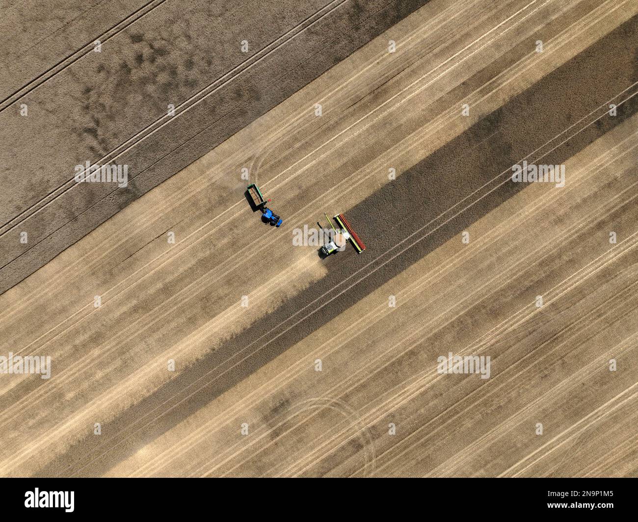 An aerial view of cereal harvesting in Brandenburg, Germany Stock Photo ...