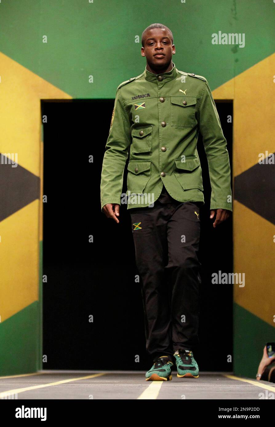 A model displays a Jamaica Olympic kit designed by Cedella Marley ...