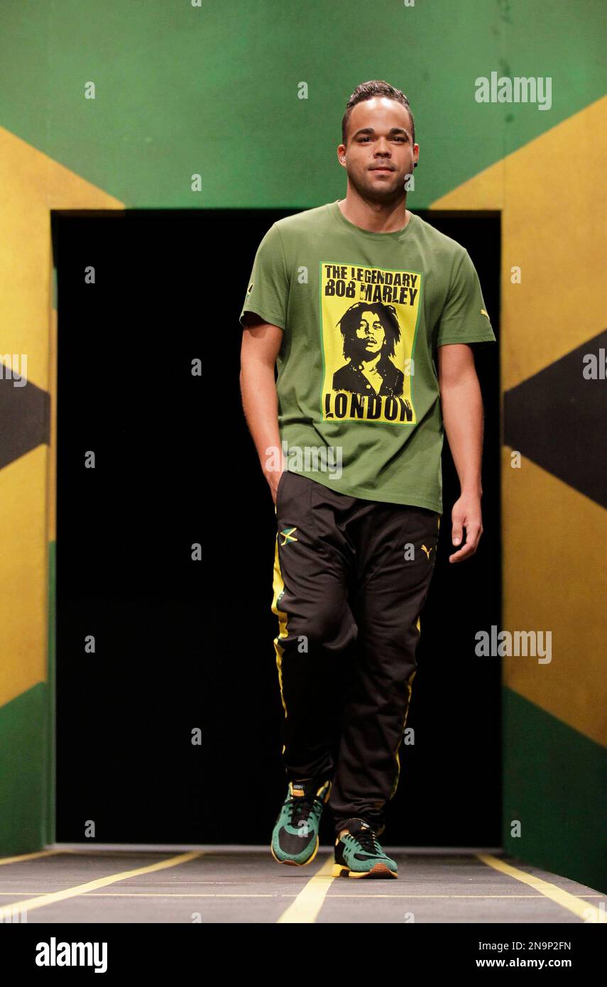 A model displays a Jamaica Olympic kit designed by Cedella Marley ...