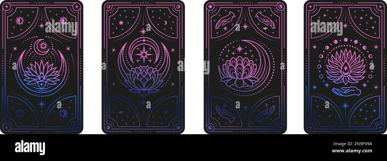 Decorative tarot cards covers, magic mystical lotus and moon. Ritual ...