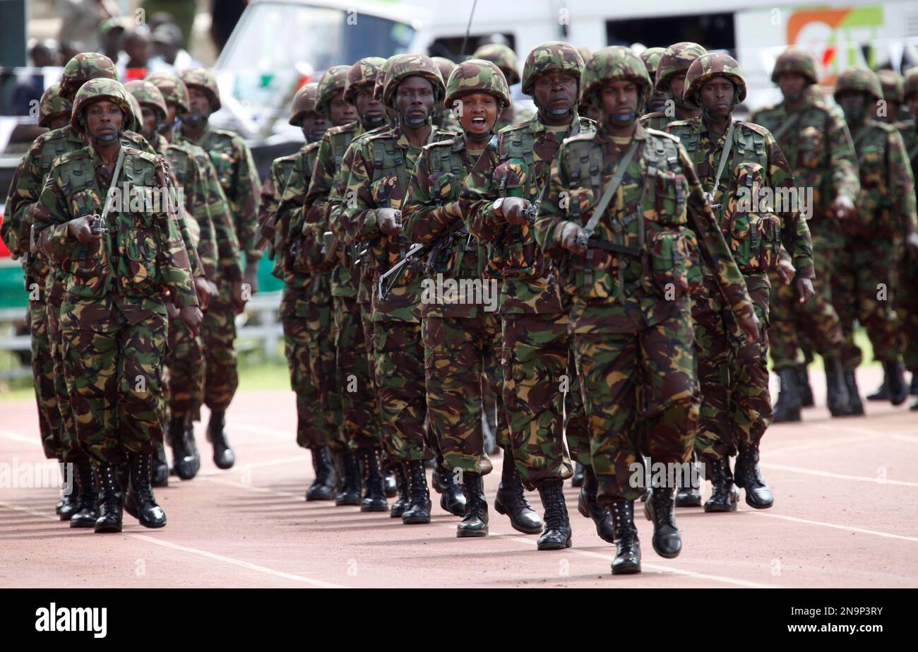 Kenya army soldiers during march past at the Nyayo National Stadium ...