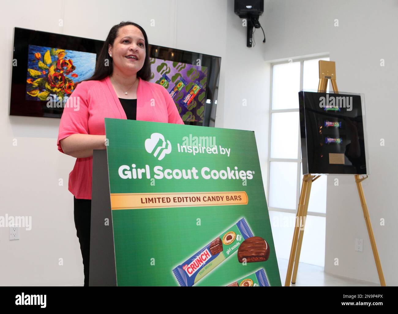 Trisha Bowles, Nestle spokeswoman, speaks at a VIP charity event ...