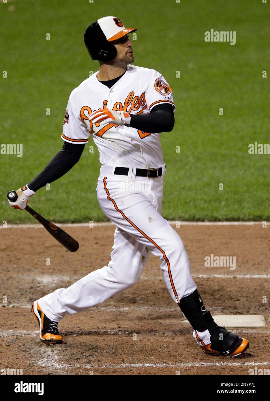 Baltimore Orioles' Nick Markakis swings during the second baseball game ...