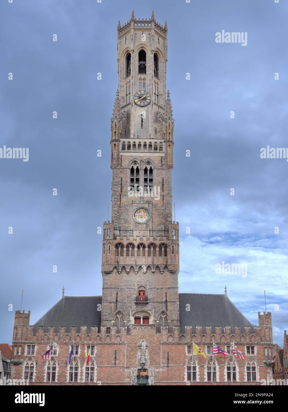 The Belfry of Bruges, medieval bell tower in the center of Bruges ...