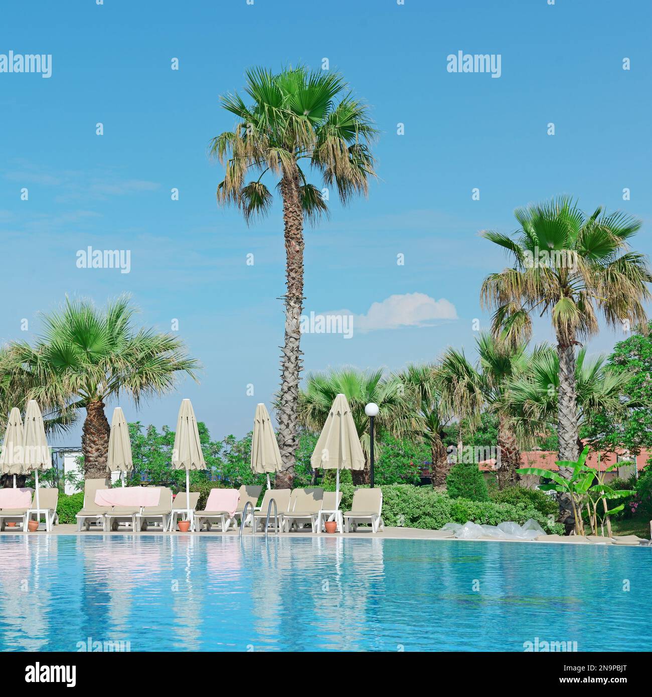 Outdoor swimming pool on the beach sea Stock Photo - Alamy
