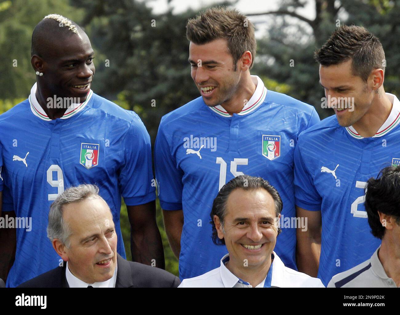 Italy's national team players, from top left clockwise, Mario Balotelli ...