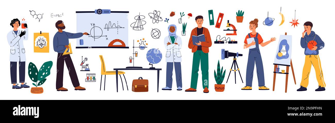 School teachers. Different lessons. Professionals with college subjects ...