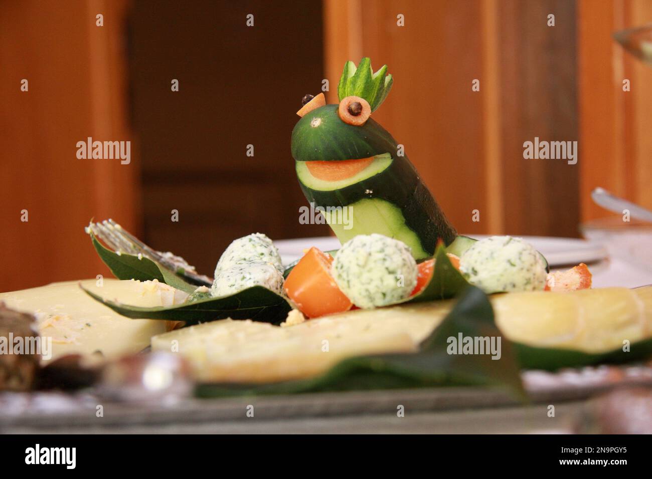food decoration funny frog king legume buffet Stock Photo - Alamy