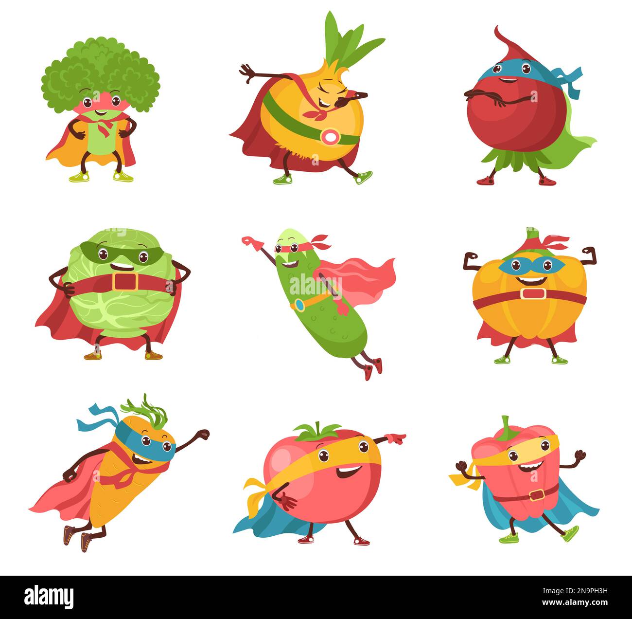 Cute vegetable superheroes. Cartoon funny characters in heroic costumes ...