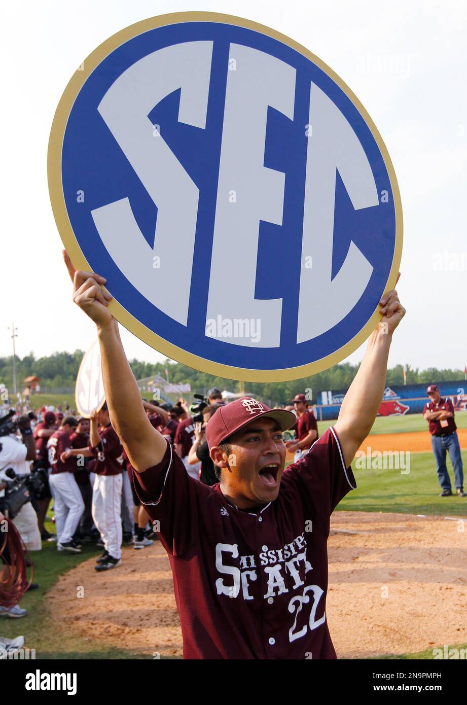 Mississippi State's Luis Pollorena reacts at the end of a 3-0 win over ...