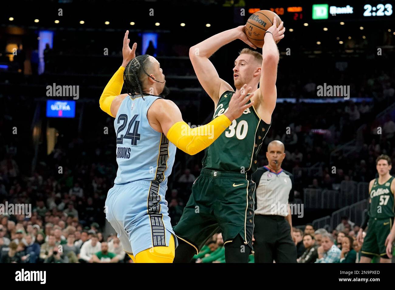 Memphis Grizzlies forward Dillon Brooks (24) defends as Boston Celtics ...