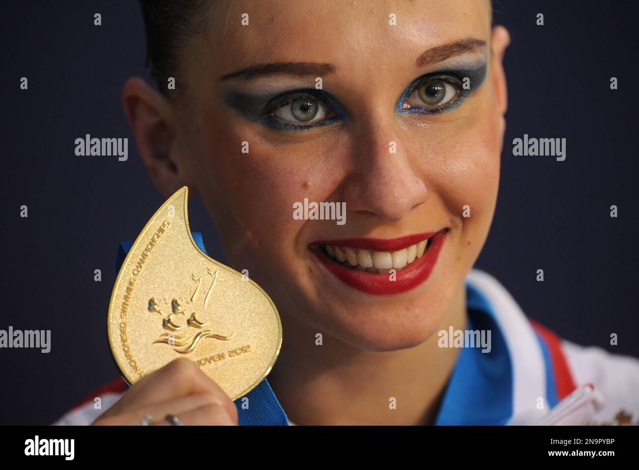 Gold medallist and European champion Natalia Ischenko of Russia holds ...