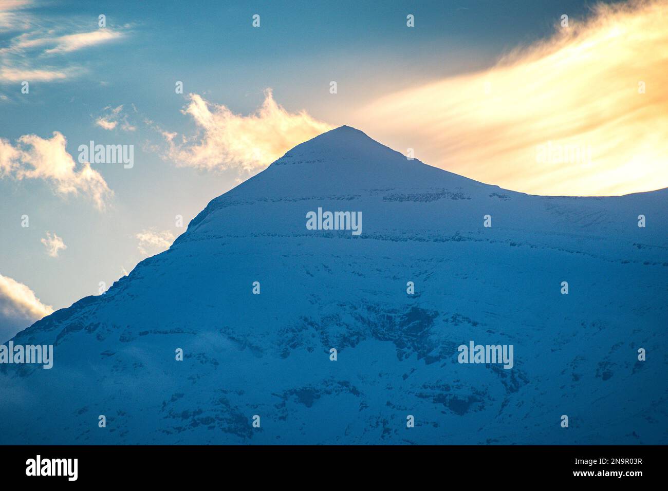 The summit of the impressive snowy mount Taygetus Taygetos. It is the ...