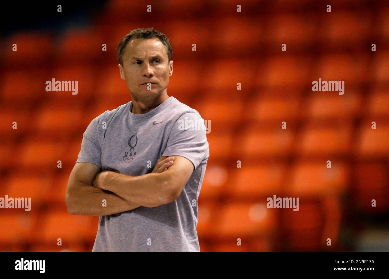 Gymnastics coach Valeri Liukin during a practice session for the US ...