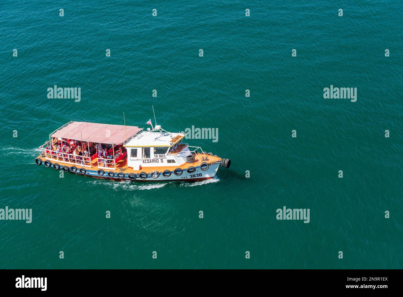 Valparaiso, Chile - 21 January 2023: Local tourists on tour boat in the ...