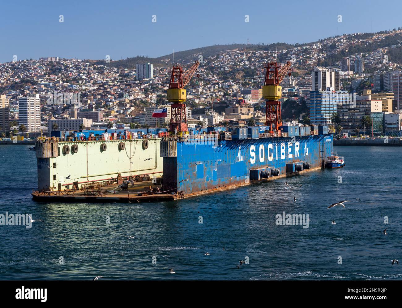 Valparaiso, Chile - 22 January 2023: Floating dock owned by Sociber in ...