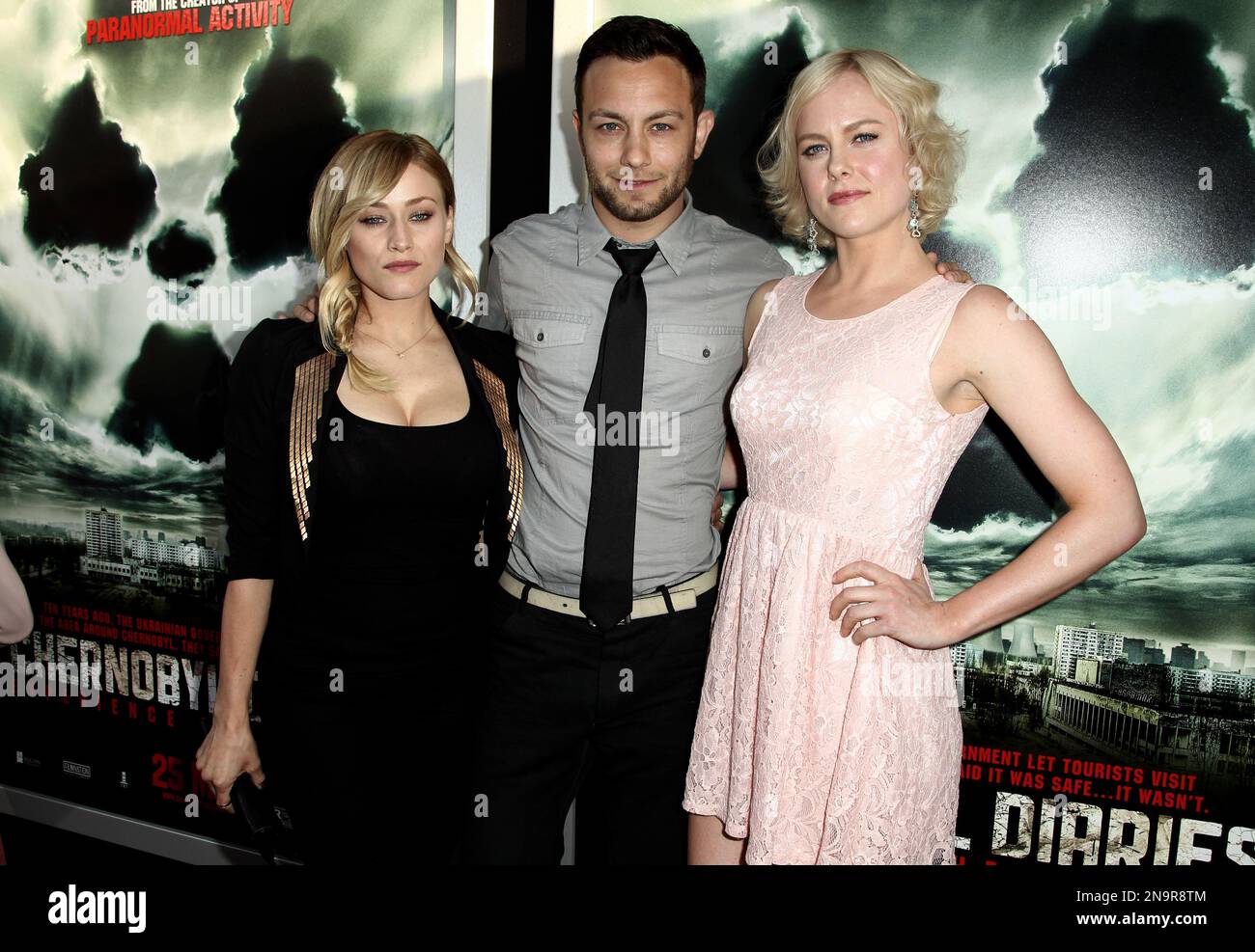 Cast members Olivia Taylor Dudley, left, Jonathan Sadowski, center, and ...