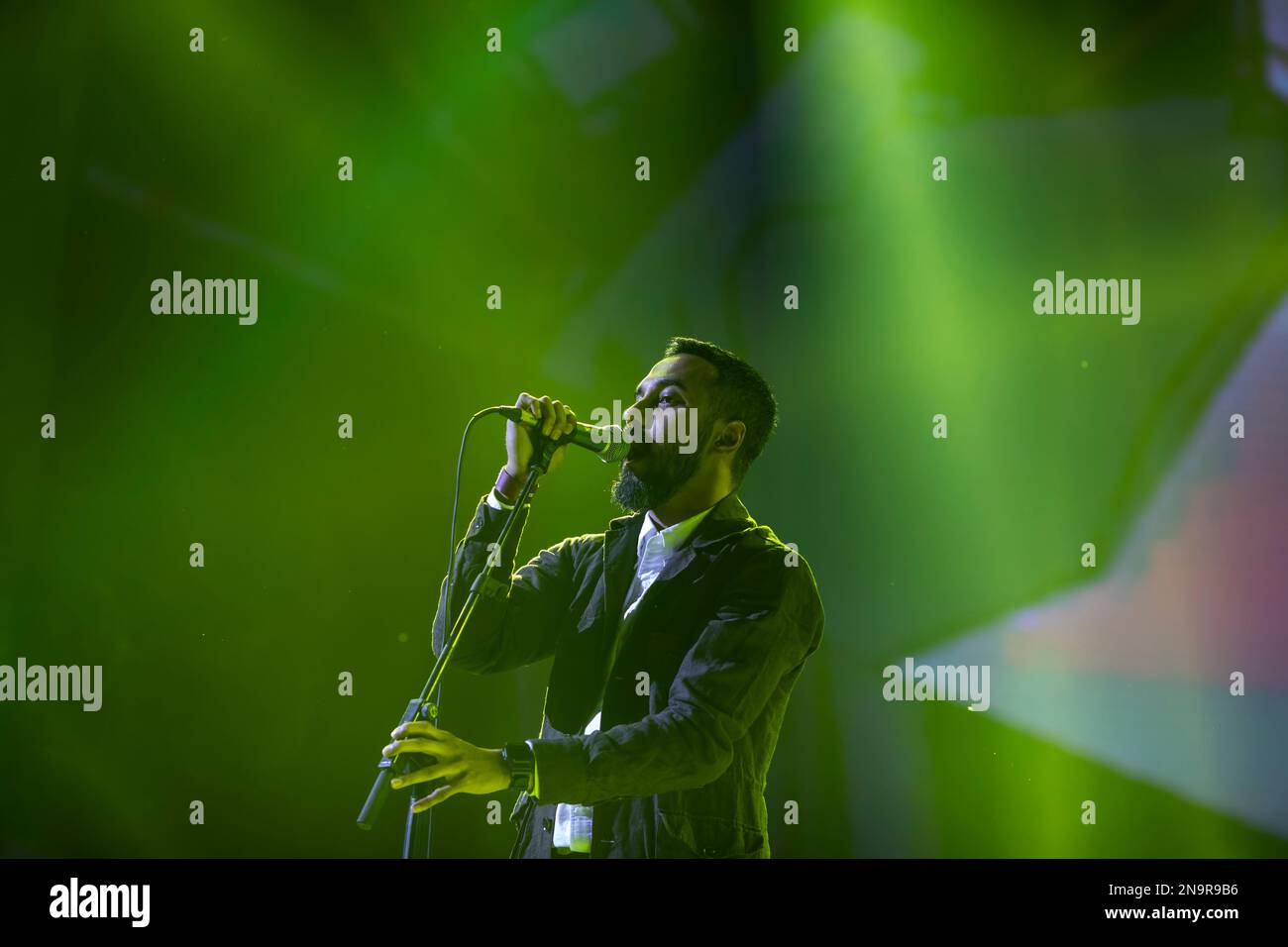 Vocalist of Nemesis, Zohad Reza Chowdhury performs on stage at the Hope Festival at Army Stadium ...