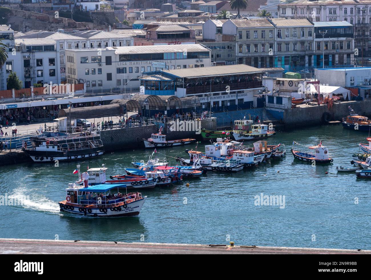 Valparaiso, Chile - 21 January 2023: Local tourists wait for tour boat ...