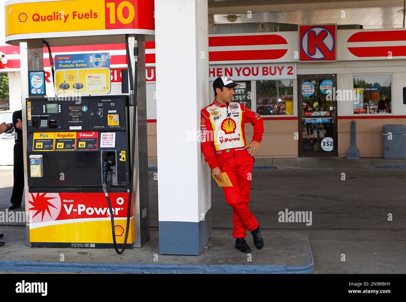Helio Castroneves at a Shell station in Speedway, IN, where the 3-time ...