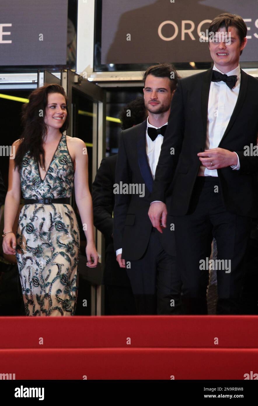 From left, actors Kristen Stewart, Tom Sturridge and Sam Riley depart ...