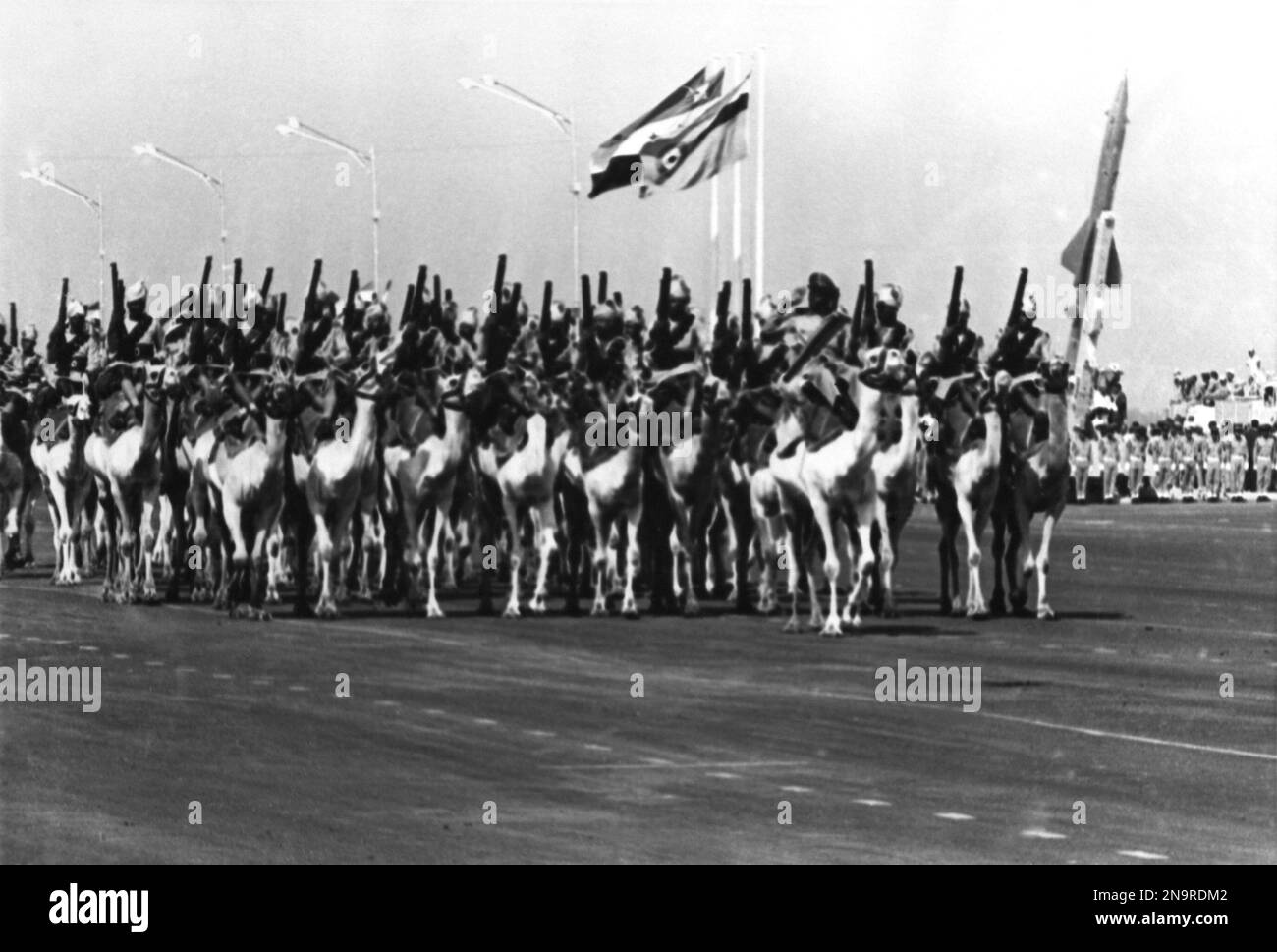 The camel corp troops are seen marching past an SA2 anti aircraft ...
