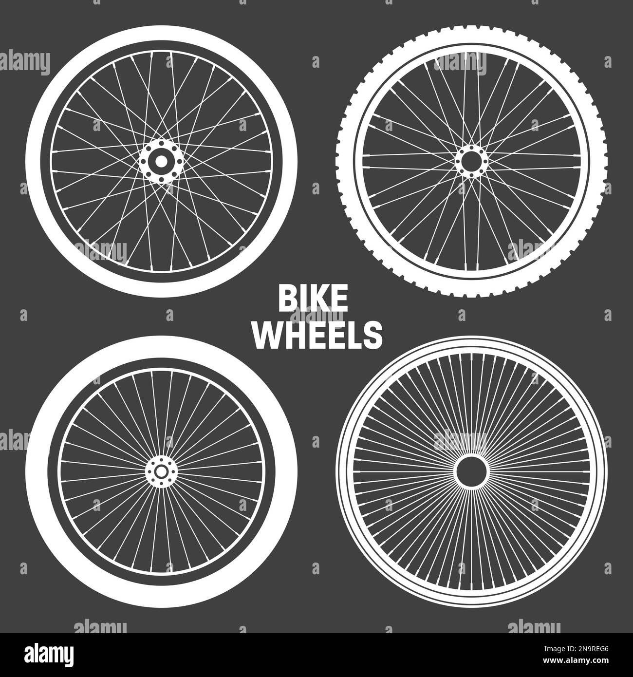 Black bicycle wheel symbols collection. Bike rubber tyre silhouettes ...