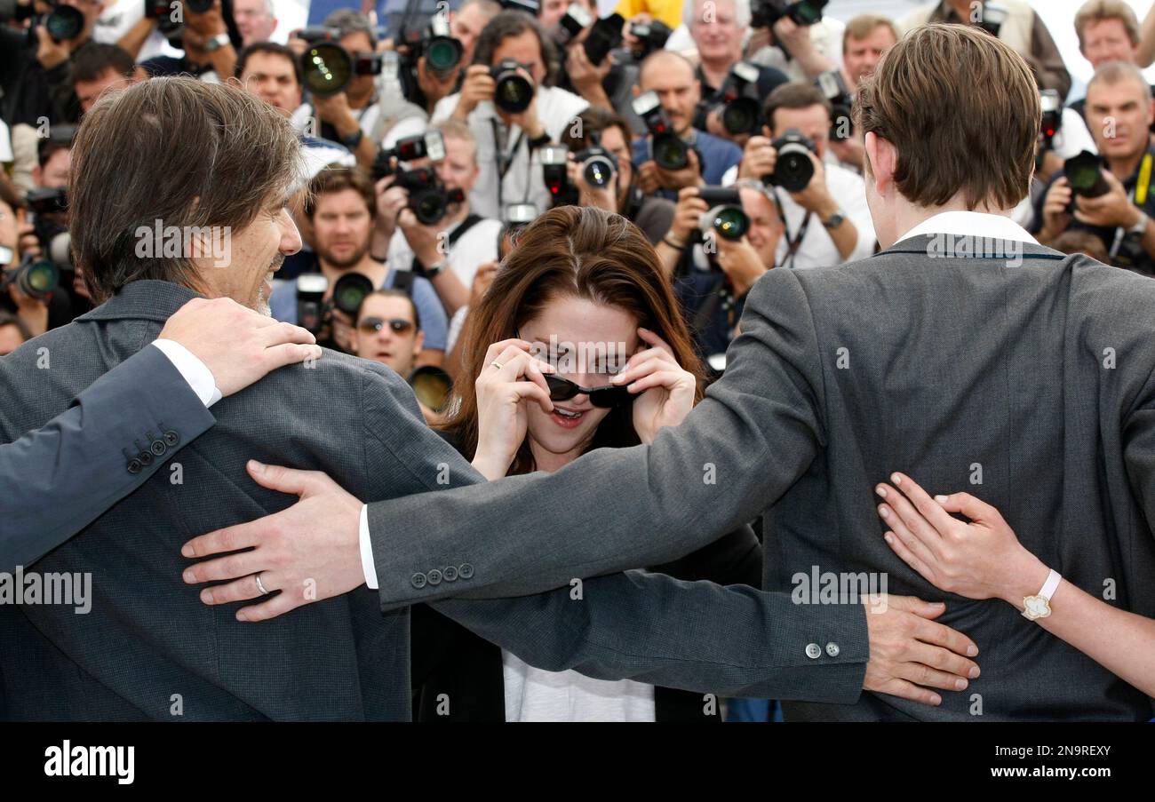 Director Walter Salles, left, actors Kristen Stewart and Sam Riley pose ...
