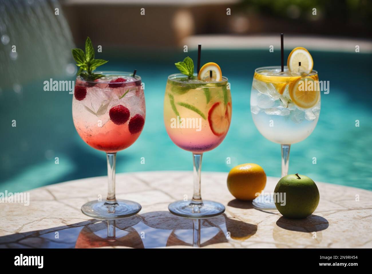 Fresh summer cocktails by a hotel swimming pool Stock Photo - Alamy