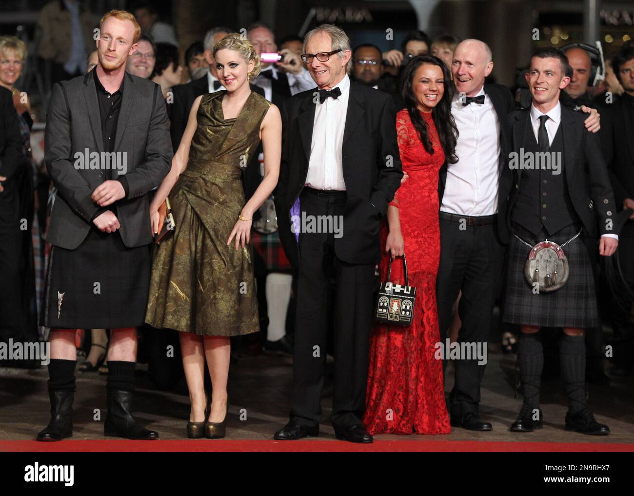 From left actors, William Ruane, Siobhan Reilly, director Ken Loach ...