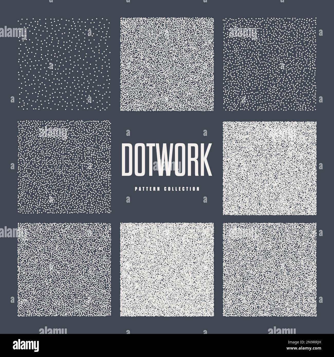 Square shaped dotted objects, stipple elements. Stippling, dotwork ...