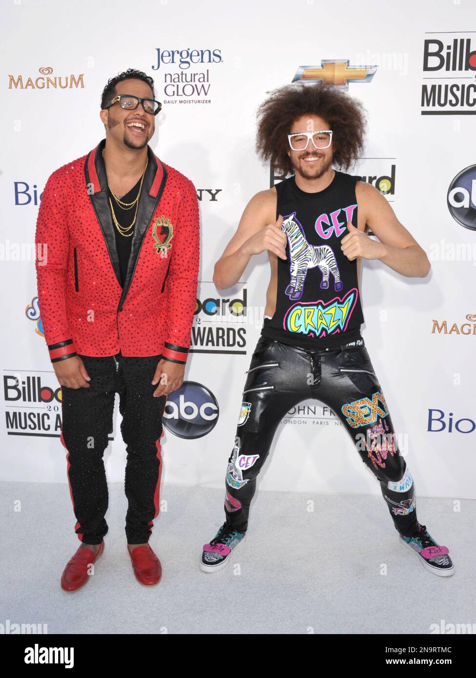 SkyBlu, left, and Redfoo of LMFAO arrive at the 2012 Billboard Awards ...