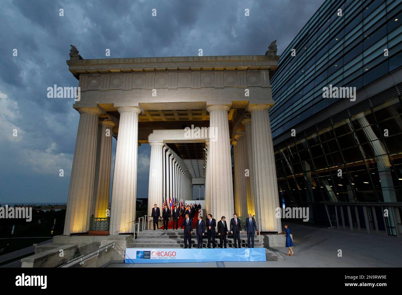 President Barack Obama and other world leaders take their places for a ...