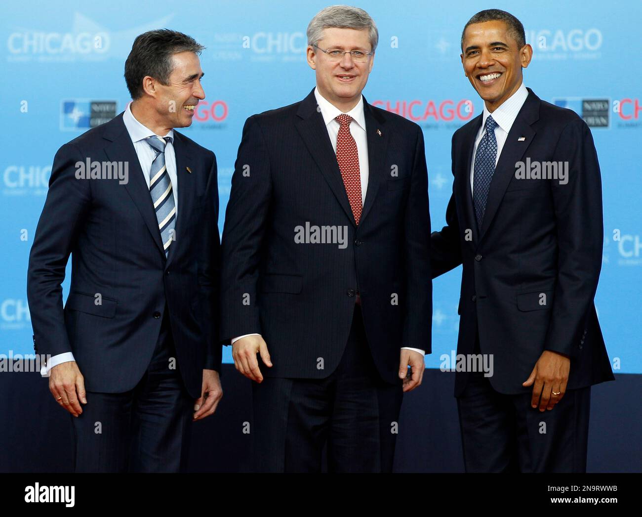 Canadian Prime Minister Stephen Harper poses with NATO Secretary ...