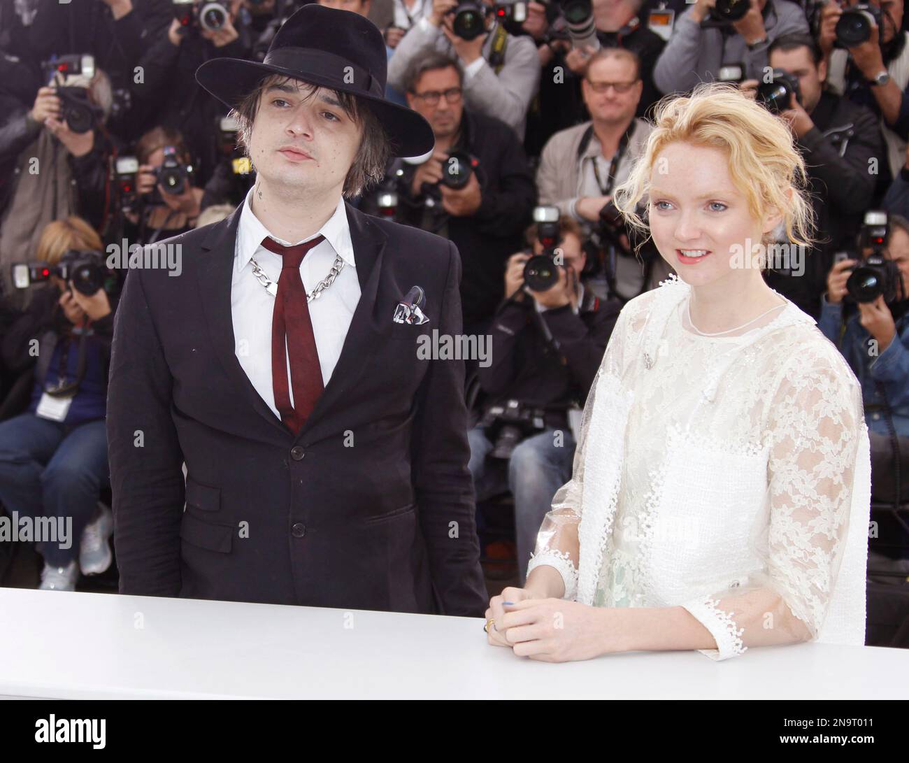 Actors Pete Doherty, left, and Lily Cole pose during a photo call for ...