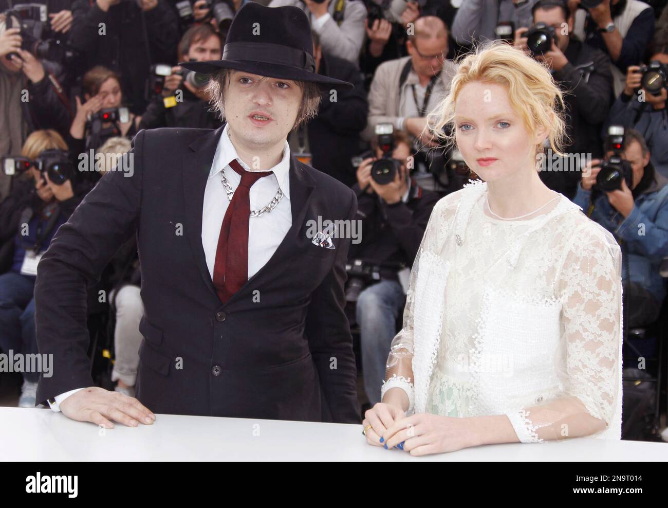 Actors Pete Doherty, left, and Lily Cole pose during a photo call for ...
