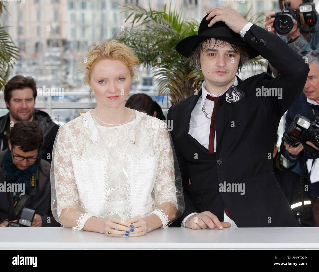 Actors Lily Cole, left, and Pete Doherty pose during a photo call for ...