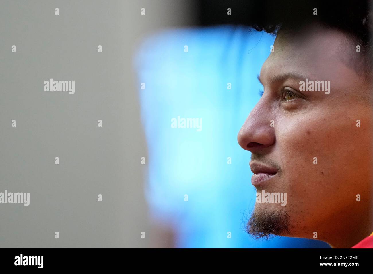 Kansas City Chiefs quarterback Patrick Mahomes sits on the bench before ...