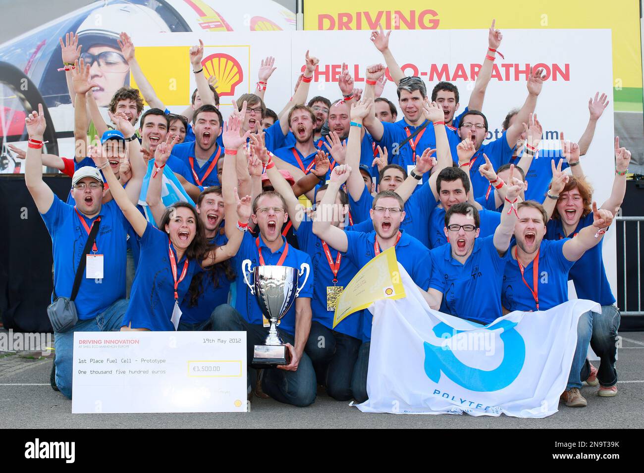 Team POLYJOULE from POLYTECH NANTES in France celebrate after winning ...