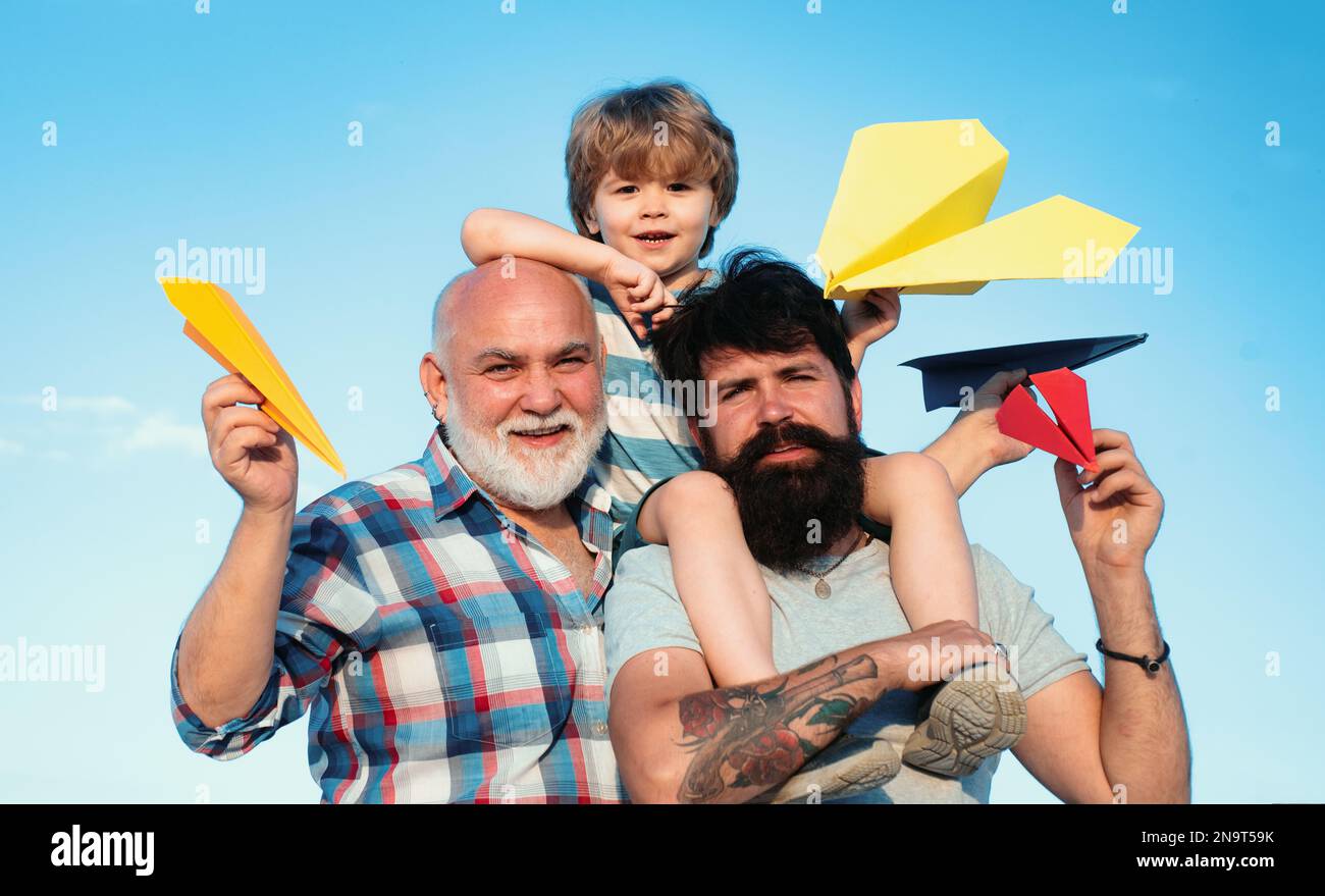 Men generations. Father and son with grandfather - happy loving family ...